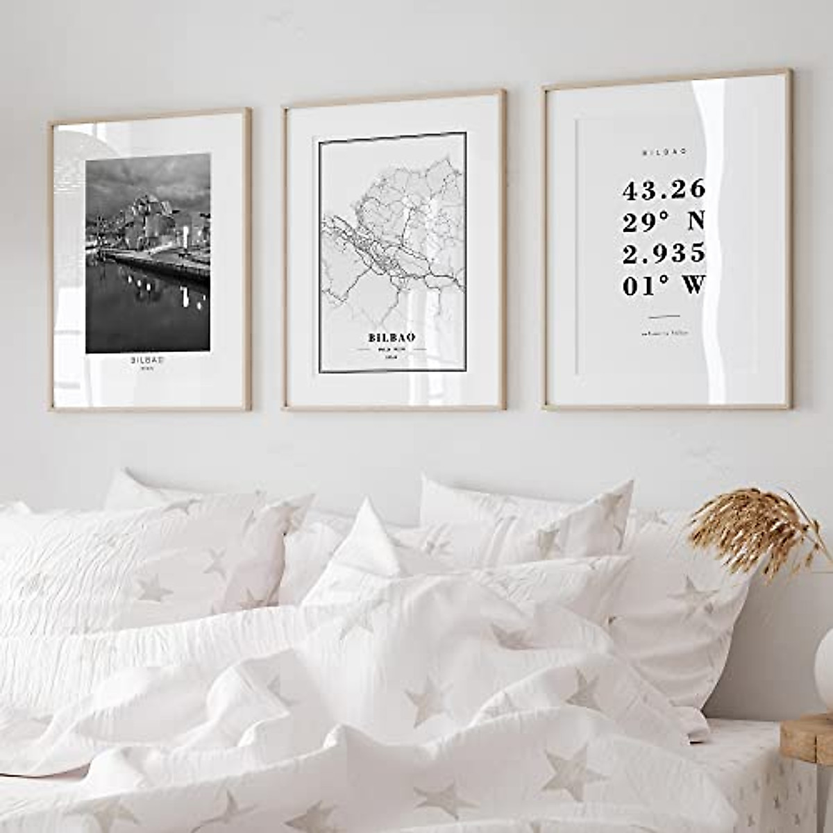 Dear Mapper Bilbao Spain View Abstract Road Modern Map Art Minimalist Painting Black and White Canvas Line Art Print Poster Art Print Poster Home Decor (Set of 3 Unframed) (12x16inch)