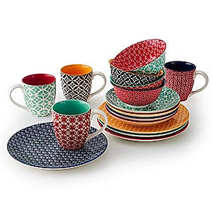 DOWAN Ceramic Dinnerware Sets, 16 Pieces Dish Set for 4, Decorative Plates and Bowls Sets, Porcelain Dinner Salad Plates, Mugs and Soup Bowls Set for Kitchen, Housewarming Gift