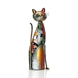 Aayla 13.5" H Cat Statue - Metal Iron Cat Figurine Kitchen Décor Oil Painting Color Finish Sculpture Gift for Dining Room Living Room Kitchen Garden Patio Lawn (13.5" H Cat)