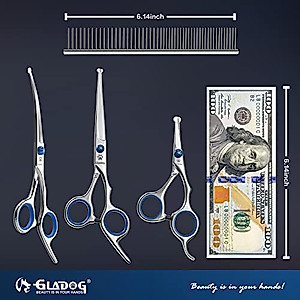 Dog Grooming Scissors Kit with Safety Round Tips, GLADOG Professional 6 in 1 Grooming Scissors for Dogs, Sharp and Durable Dog Grooming Shears for Dogs Cats Pets