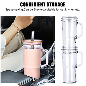 24oz Glass Cup with handle - glass cup with bamboo lids and straw 2pack