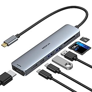 USB C Hub HDMI Adapter for MacBook Pro/Air, MOKiN 7 in 1 USB C Dongle with HDMI, SD/TF Card Reader, USB C Data Port,100W PD, and 2 USB 3.0 Compatible for MacBook Pro/Air, Dell XPS, Lenovo Thinkpad.