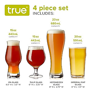 True Craft Beer Tasting Kit Glasses, Dishwasher Safe for Drinking IPAs, Tulips, Hefeweizen, and Imperial Pint Glassware, Set of 4