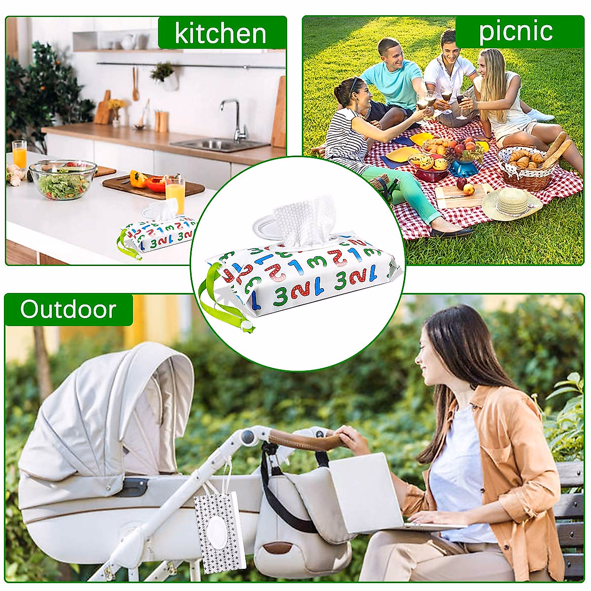 DOERDO 4 Pieces Portable Wet Wipe Pouch Bags Set, Baby Wipe Holder Reusable Travel Wet Wipe Dispenser Keeps Baby Wipe Fresh and Safe