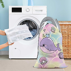 Cute Narwhal Laundry Bags, Drawstring Closure Dirty Clothes Bag Organizer, Heavy Duty Large Laundry Bag Storage, Rip-Stop Bags for Camp Travel, Machine Washable 24 x 35.8 Inch
