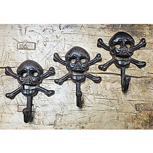 for Cast Iron Skull & Crossbones Towel Hanger Coat Hat Hooks Hook Pirate Jolly Roger Home Décor Plaques & Signs