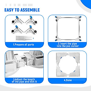DUPDMKIN Mini Fridge Stand 8 Wheel Washing Machine Stand Washer and Dryer Stand with Brake Adjustable Refrigerator Dolly (White)