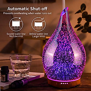 Porseme 280ml Essential Oil Diffuser, 3D Glass Aromatherapy Diffusor, Ultrasonic Cool Mist BPA Free Aroma Humidifier with Timer and Color Changing Function, Waterless Shut-Off for Home Office Room