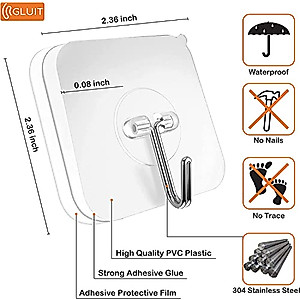 GLUIT Adhesive Hooks Medium 6 Pack and Large 6 Pack for Hanging Heavy Duty Wall Hooks 22 lbs Self Adhesive Towel Hook Waterproof Transparent Hooks for Keys Bathroom Shower Outdoor Kitchen