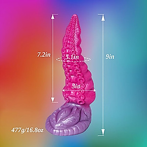 9 Inch Large Realistic Tongue Dildo from Dragon Monster Dildo Soft Silicone Big Anal Dildo with Textured Octopus Tentacles Suction Cup for Women Adult Sexy Sex Toy Anal Plug for Vaginal G-spot（Rose）