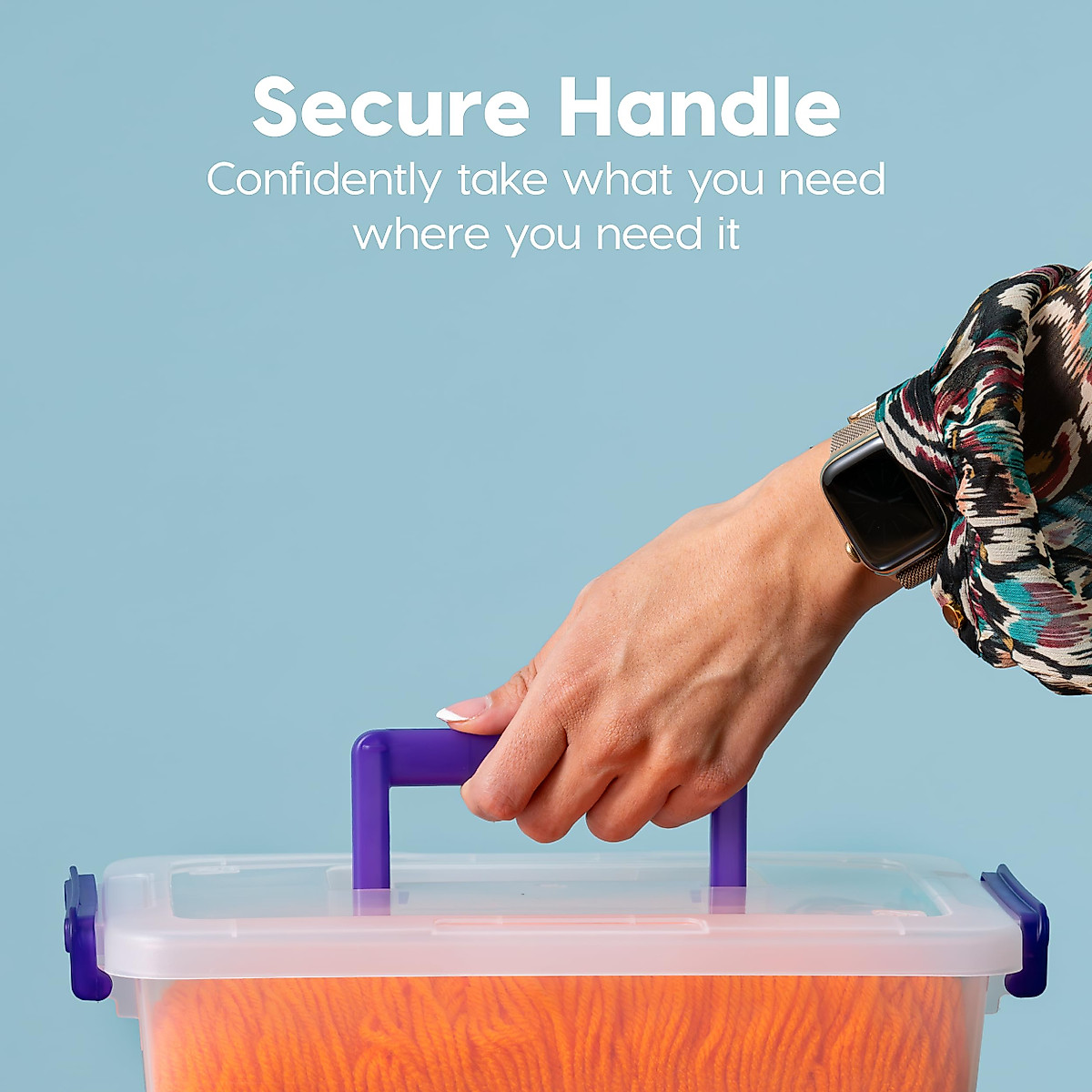 IRIS USA Plastic Storage Bins with Lids 5.4 Qt. Craft Organizers and Storage with Handle, Art Supply Storage Organizer, Arts and Crafts Organizer, Stackable and Secure Latch, Clear/Violet - 6 Pack