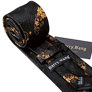 Barry.Wang Flower Ties for Men Handkerchief Cufflinks Set Wedding Necktie Set Party