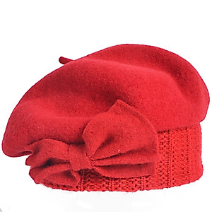 VECRY Women's 100% Wool Bucket Hat Felt Cloche Beret Dress Winter Beanie Hats (Beret-Red)