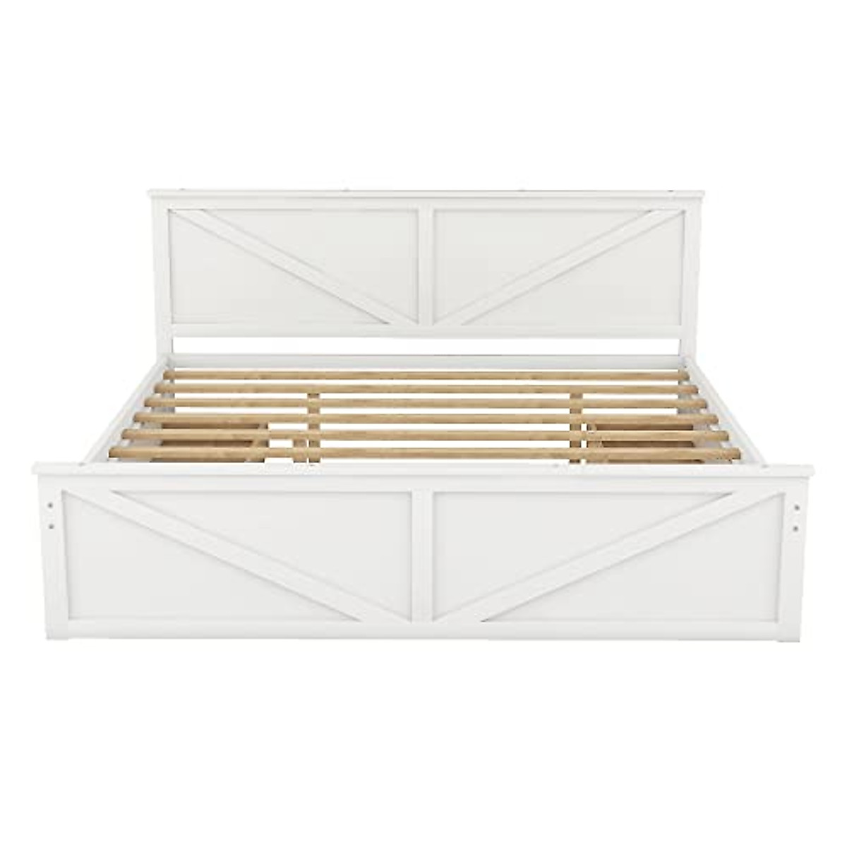 RORIGAT King Size Platform Bed with 4 Storage Drawers, Wooden Bedframe w/Headboard and Support Legs, for Livingroom, Bedroom, Guestroom, No Box Spring Needed, White
