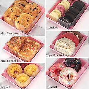 LOADSFUN 60 Pack Charcuterie Boxes with Clear Lids, 5 Inches Paper Cake Boxes Cookie Square Boxes with Windows, Disposable Food Containers for Strawberry Dessert, Sandwich