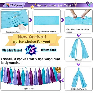 iPartycool, 60pcs Mermaid Birthday Decorations for Girls Women, Little Mermaid Party Decorations with Mermaid Balloons Happy Birthday Banner Pom Poms Hanging Swirls Tassels Confetti Shell Balloons