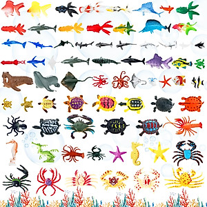 72 Packs Ocean Sea Animal Toys Safari Animals Figures Toys Small Assorted Sea Creatures Wild Land Animals Figurines Mini Realistic Plastic Bath Water Toys for Kids Party Supplies (Ocean Animals)