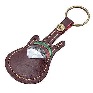 Bnineteenteam Guitar Shaped Guitar Picks Holder Case PU Leather Guitar Plectrum Holder with 5pcs Colorful Picks for Guitar Players(Brown) Performance Accessory