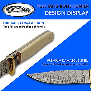 SZCO Supplies 9” Bone Handle Full tang Damascus Steel Outdoor Hunting Knife With Sheath,White