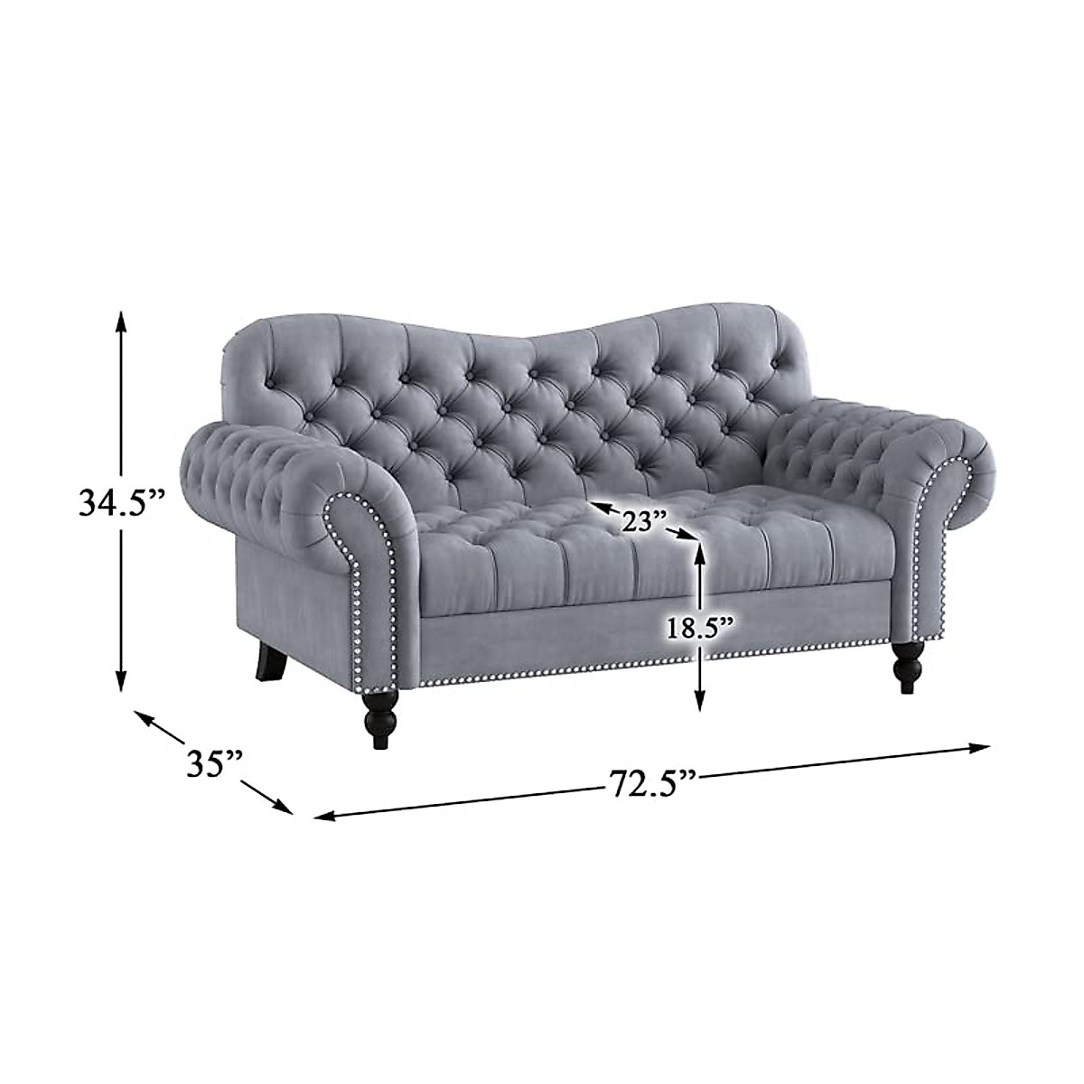 Lexicon Rosalie 72.5" Velvet Loveseat with Nailhead in Dark Gray