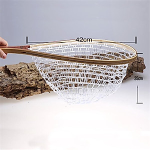 DHLink Wooden Handle Fly Fishing Landing Trout Clear Rubber Net Catch
