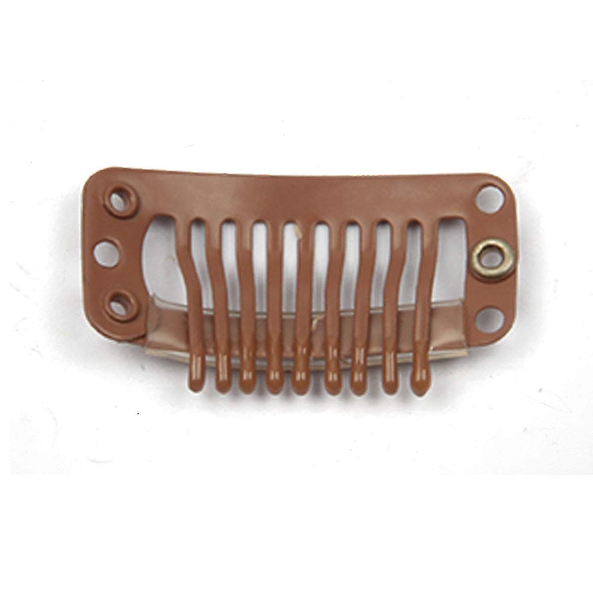 50pcs Wig Clips Stainless Steel Snap Clips for Hair Extensions DIY Wig Combs 9-Teeth 32mm 1.2g/pc, 2pcs Weaving Thread, 1set/30pcs Needles (Light Brown)