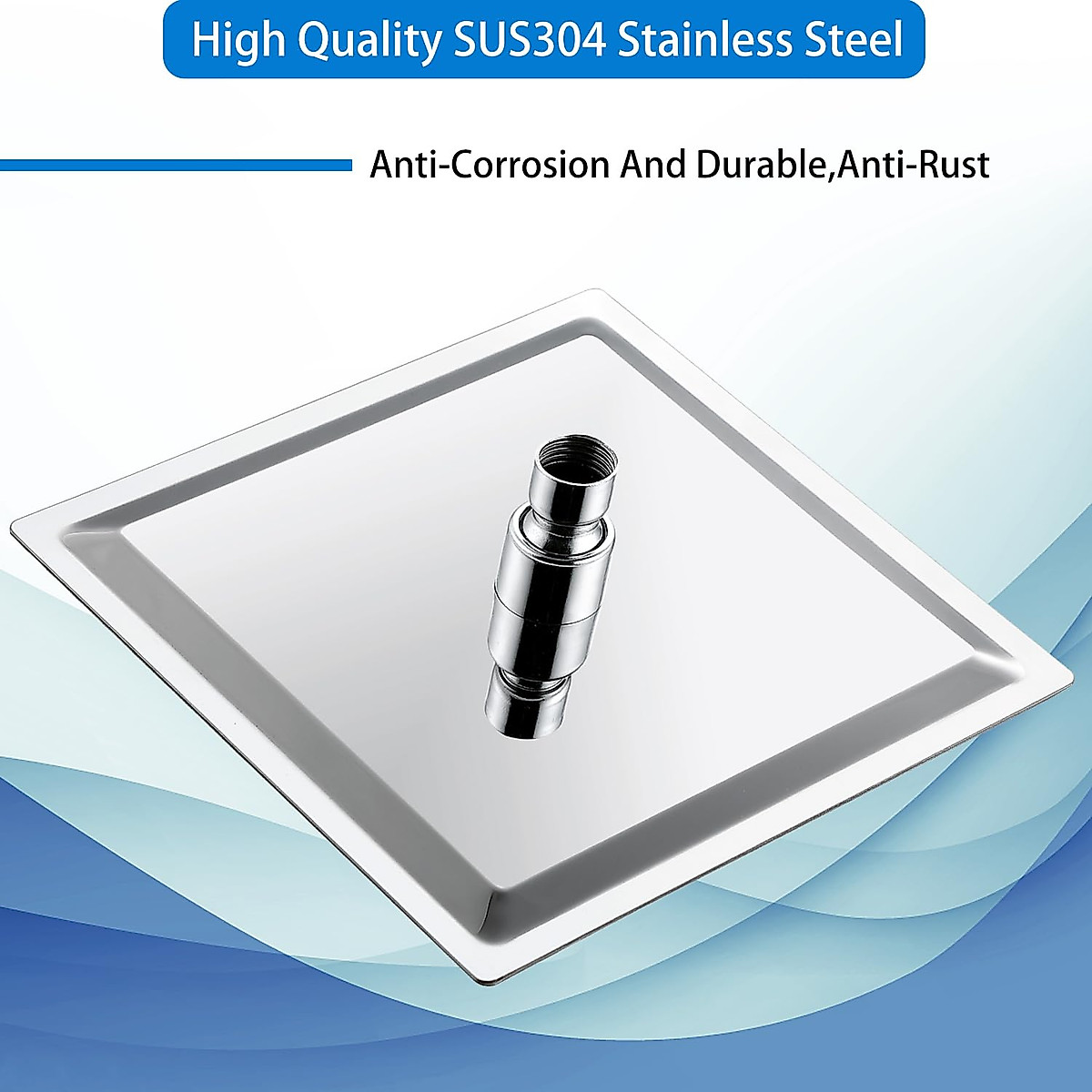 Rain Shower Head, 8 Inches Rainfall Shower Head Square, Stainless Steel Bathroom Waterfall Showerhead High Pressure, Overhead Flat Bath Big Shower Replacement Head, Chrome Finsh
