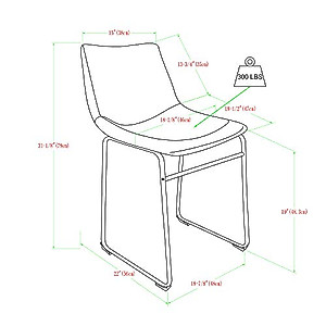 Walker Edison Douglas Urban Industrial Faux Leather Armless Dining Chairs, Set of 2, Whiskey Brown