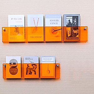 2 Pack Wall Mounted Acrylic Shelves, Floating Acrylic Magazine Storage Shelves, for Office Waiting Room Home Display Bookshelf(40cm+60cm, Orange)