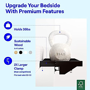 BedShelfie Bedside Shelf for Bunk Bed & Top Bunk,College Dorm Room Essentials, Loft Bed Accessories, Clip On Nightstand Snack Organizer, Bed Side Table Tray Shelfie Storage - Original Black Wood