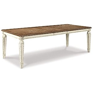 Signature Design by Ashley Realyn French Country Dining Extension Table, Seats up to 8, Chipped White