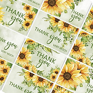 Whaline Sunflower Thank You Cards Bulk 30 Pack Watercolor Thank You Note Cards with Matching Seal Stickers Envelopes Spring Summer Floral Greeting Cards for Baby Shower Wedding Bridal Birthday Party