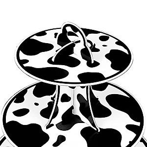 2 Set 3-Tier Farm Animal Cow Print Round Cardboard Cupcake Stand for 24 Cupcakes Perfect for Cow Boy Birthday Party Decorations Baby Shower Decor Cow Print Party Supplies