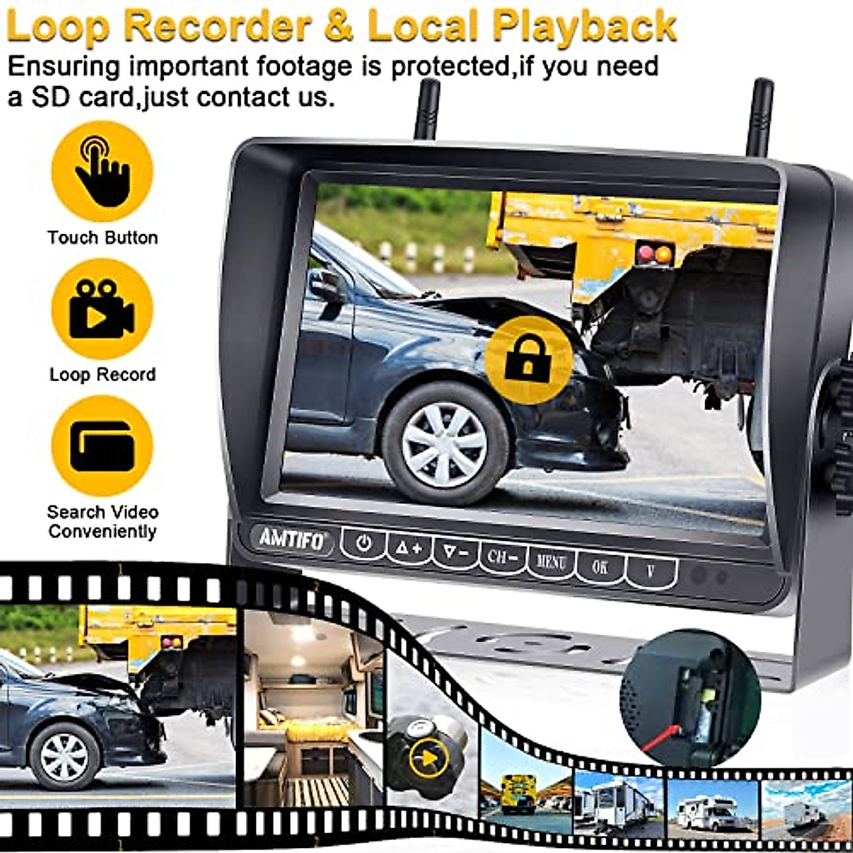 AMTIFO RV Backup Camera Wireless HD 1080P Bluetooth 2 Travel Trailer Rear View Cam System 7 Inch DVR Monitor Truck Camper Infrared Night Vision Reverse Cameras Adapter for Furrion Pre-Wired RVs A9