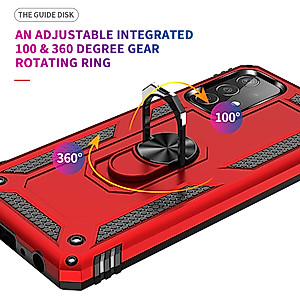 for Samsung A52 Case, Galaxy A52 Case with HD Screen Protector, Military-Grade Ring Holder Kickstand Car Mount 15ft Drop Tested Shockproof Cover Phone Case for Samsung Galaxy A52, Red