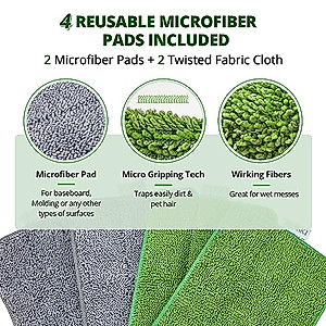 Zavrski Baseboard Cleaner Tool with 58" Long Handle Wall Cleaner Mop with Extendable Handle 4 Reusable Cleaning Pads Baseboard Duster for Washing Walls, Ceiling, Floor, Window