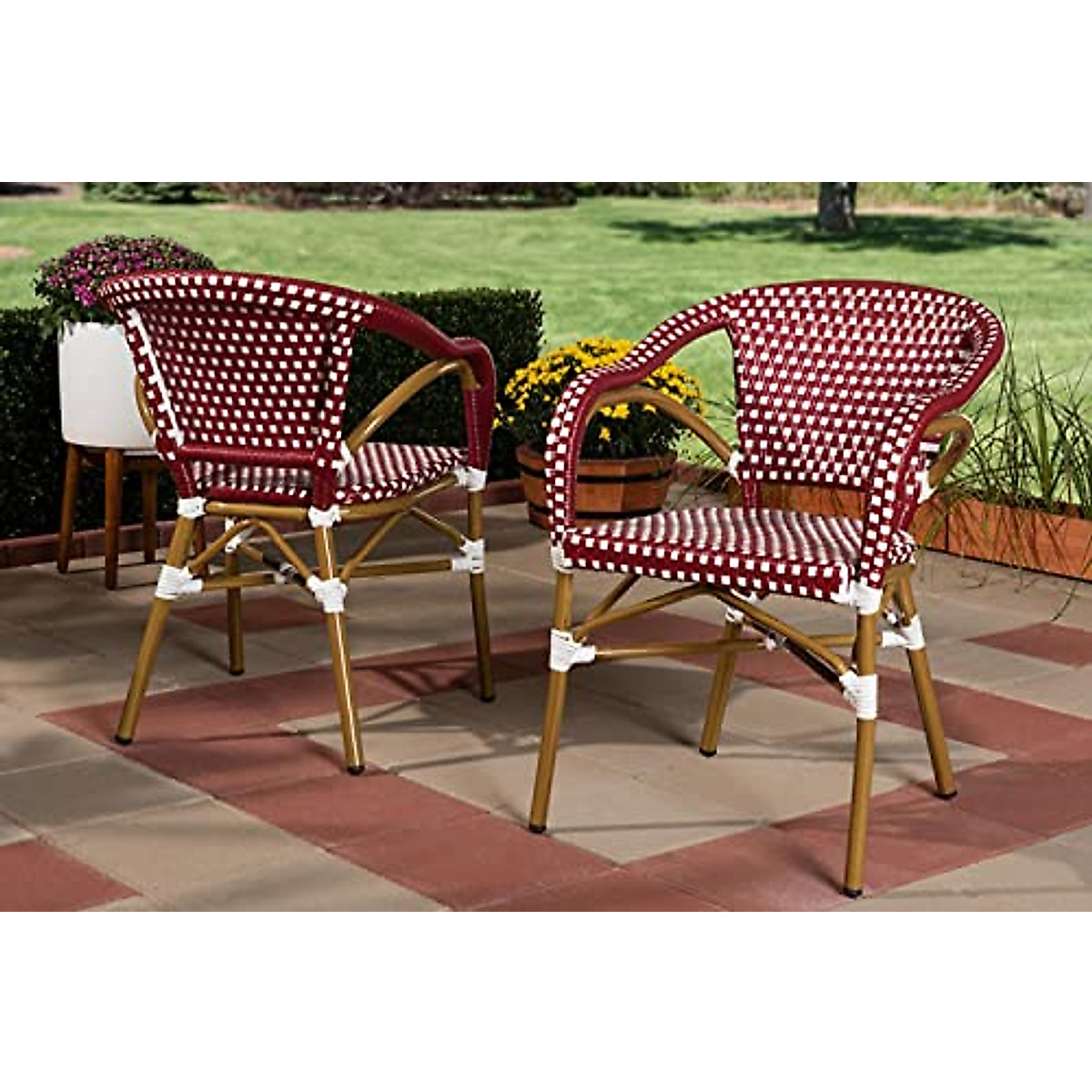 Baxton Studio Eliane Dining Side Chair in Red and White (Set of 2)