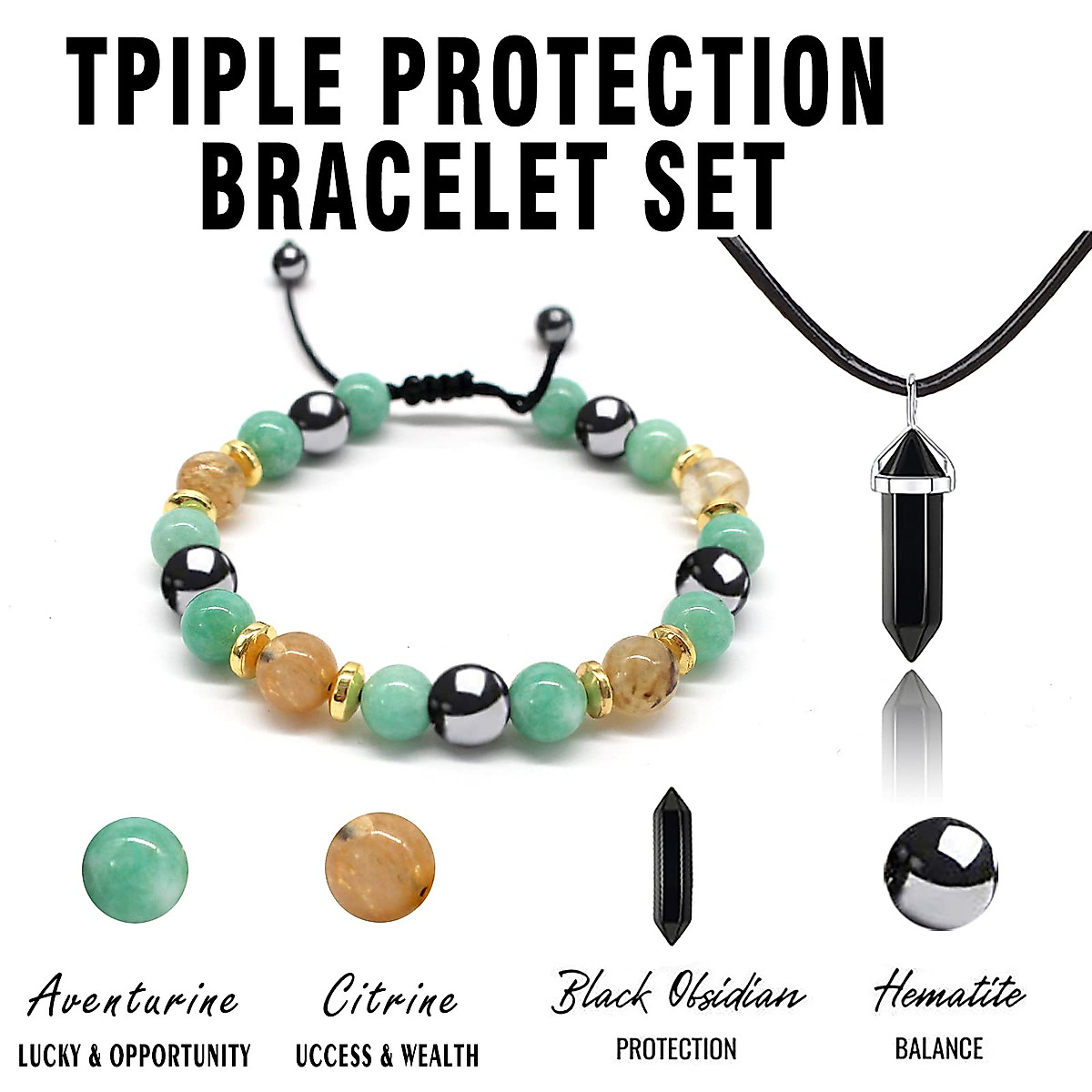 Citrine Crystal Bracelet with Green Aventurine for Maximum Lucky Money Wealth, Prosperity, Good Luck Feng Shui Bracelet Hematite Bracelet Pulseras para hombres, Bracelets for Women, Mens Bracelets Set