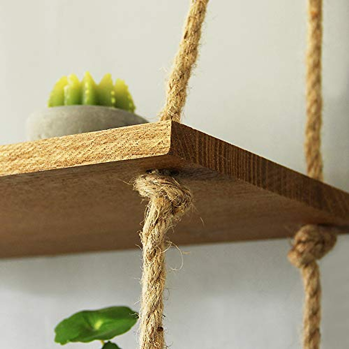 SAND MINE 3 Tier Wood Hanging Shelf, Floating Wall Swing Storage Shelves, Jute Rope Organizer Rack, Wall Shelf Plant Shelf Rope Shelf Storage Shelf Swing Shelf Floating Shelves Handmade Shelves