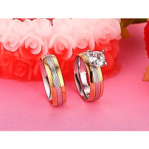 Personalized Wedding Rings Set for Him and Her Custom Engagement Rings for Couples Matching Rings Gold Titanium Wedding Band Cubic Zirconia