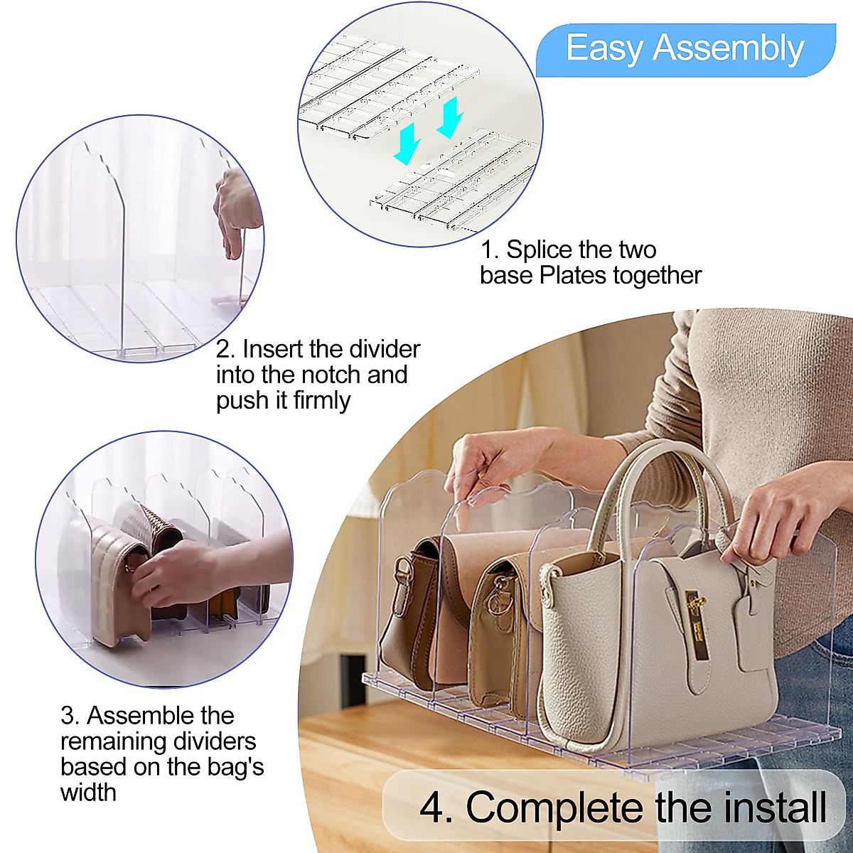 EFOBO Purse Organizer for Closet, Customizable Dividers, Clear Shelf Dividers for Closet Organizer, Handbag Organizers