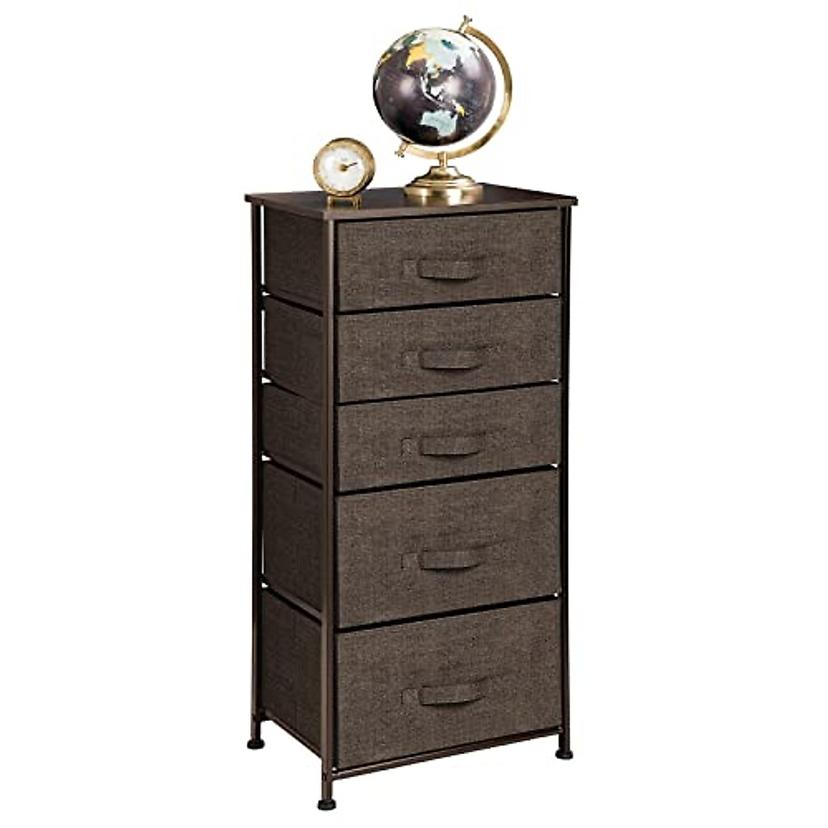 mDesign Storage Dresser Furniture Unit - Tall Standing Organizer Tower for Bedroom, Office, Living Room, and Closet - 5 Drawer Removable Fabric Bins - Espresso Brown