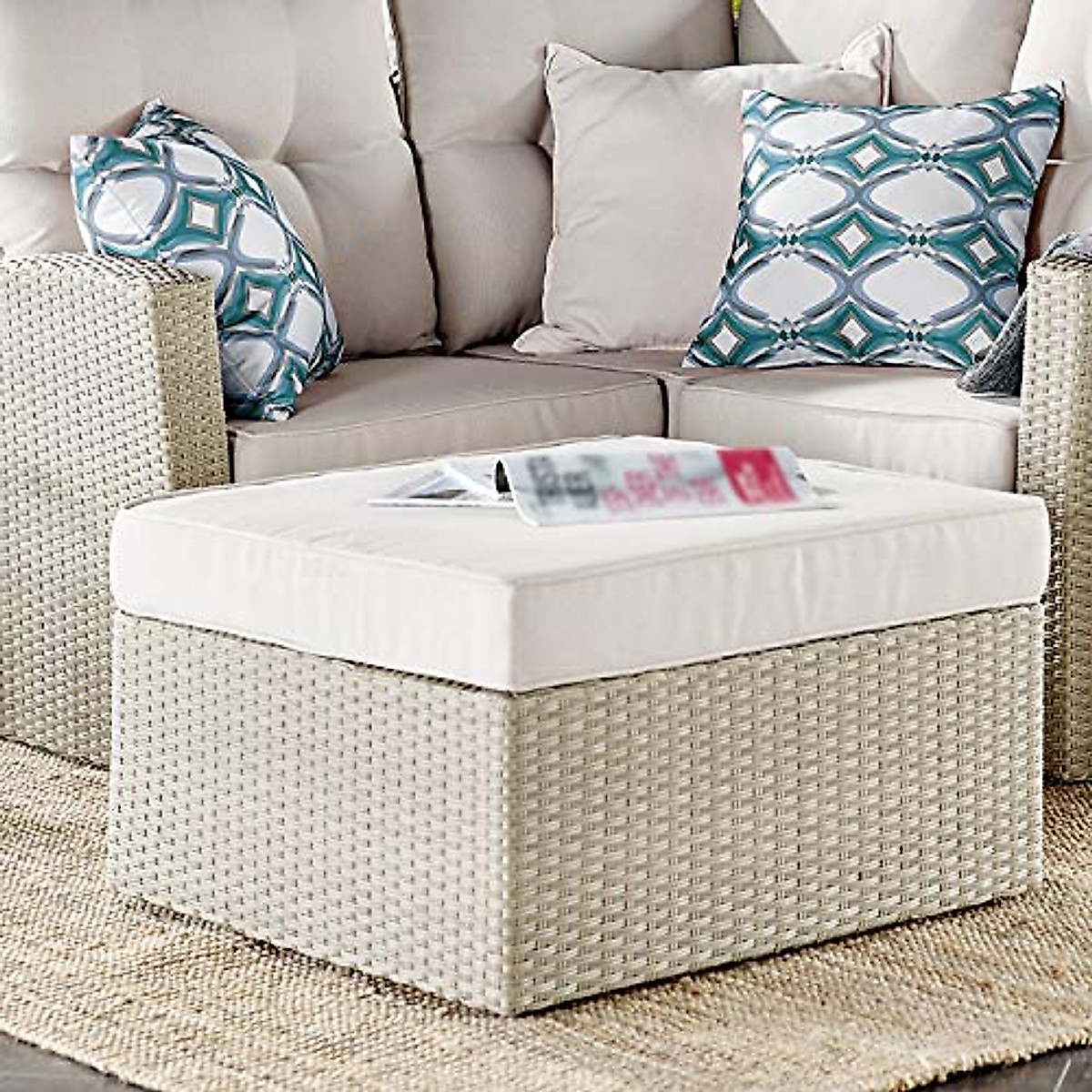 Canaan All-Weather Wicker Outdoor 26" Square Ottoman with Cushion