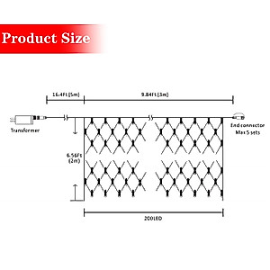 AWQ 200 LED 9.8ft x 6.6ft String Lights Net Mesh Lights Christmas Net Lights 8 Modes for Christmas Wedding Party Home Garden Lawn Bushes Indoor Outdoor Decor (9.8ft x 6.6ft, Warm White)