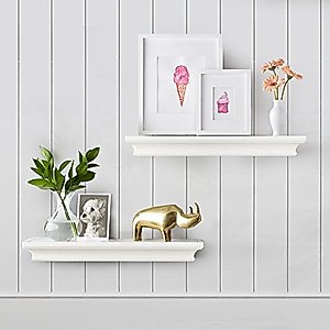 AHDECOR White Floating Shelves Wall Mounted Display Storage Shelves, Wall Shelf for Home and Office Decor, 4" Deep, Set of 2