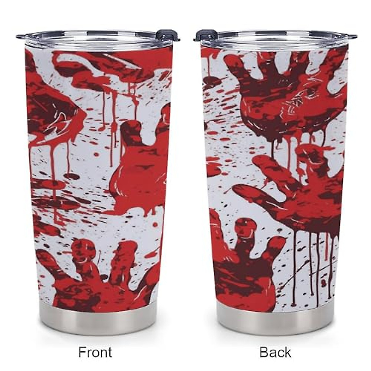 FHENMSA Reusable Plastic Water Cups with Lids,Bloody Handprints Print Anti-overflow Cup,sports Travel Coffee Cup