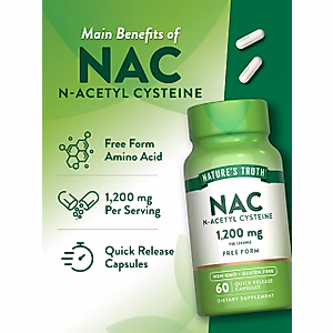 Nature's Truth NAC Supplement | 1200mg | 60 Capsules | N Acetyl Cysteine | Free Form Amino Acid | Non-GMO and Gluten Free Supplement