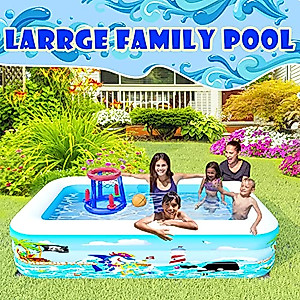Inflatable Pool, Inflatable Pool for Kids and Adults, 120" X 72" X 22" Oversized Thickened Family Swimming Pool for Kids, Garden, Backyard, Summer Water Party, Contains Inflatable Basketball (Stand)