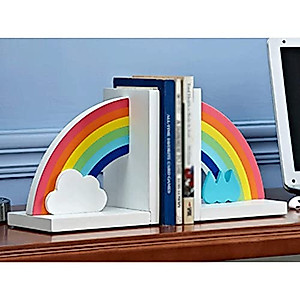 Tbkoly Rainbow Wood Bookend Book Ends Economy Universal Nonskid Heavy Duty Bookend Shelves Office Bookend Book EndNatural
