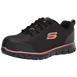 Skechers Women's Lace up Athletic Safety Toe Industrial Shoe, Black/Gold, 8